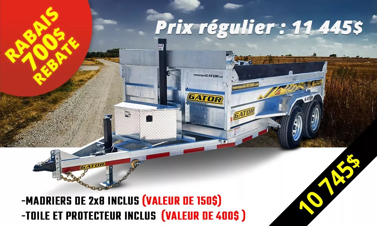 Remorque Dompeur Galvanisée 6 x 12 -10000lbs Tout Équipé